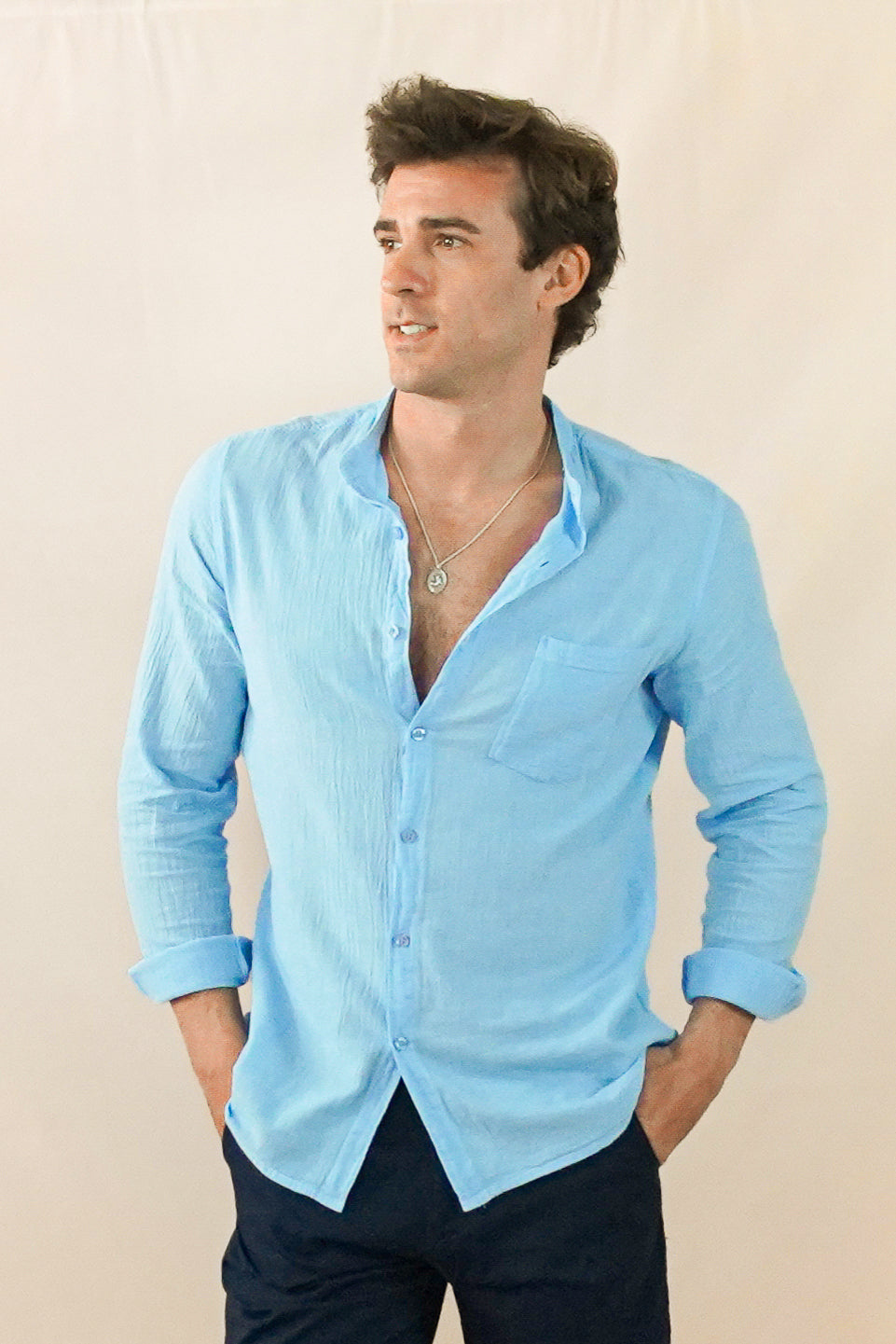 Camisa Cuello Mao Azul Periwinkle – Mi tienda